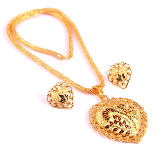 Gold Plated Party wear Heart Design Light weight Pendant Necklace Jewelry set for women Indian Traditional Jewelry set Best Gift for her