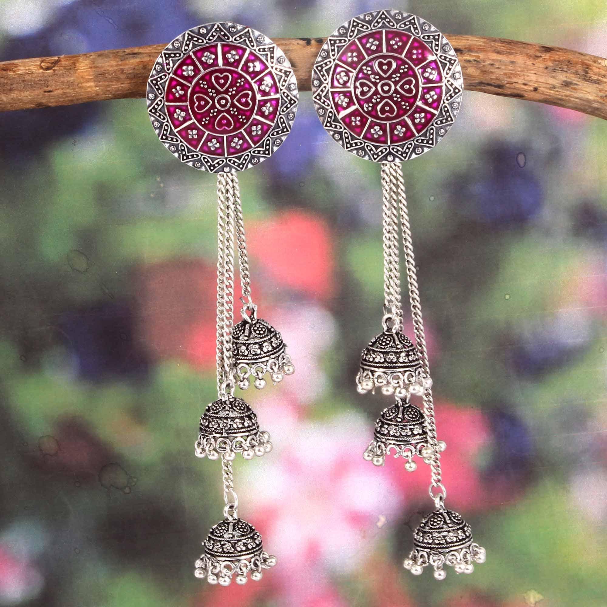 Bollywood Oxidized Silver Plated Handmade Meena Big Jhumka | Etsy