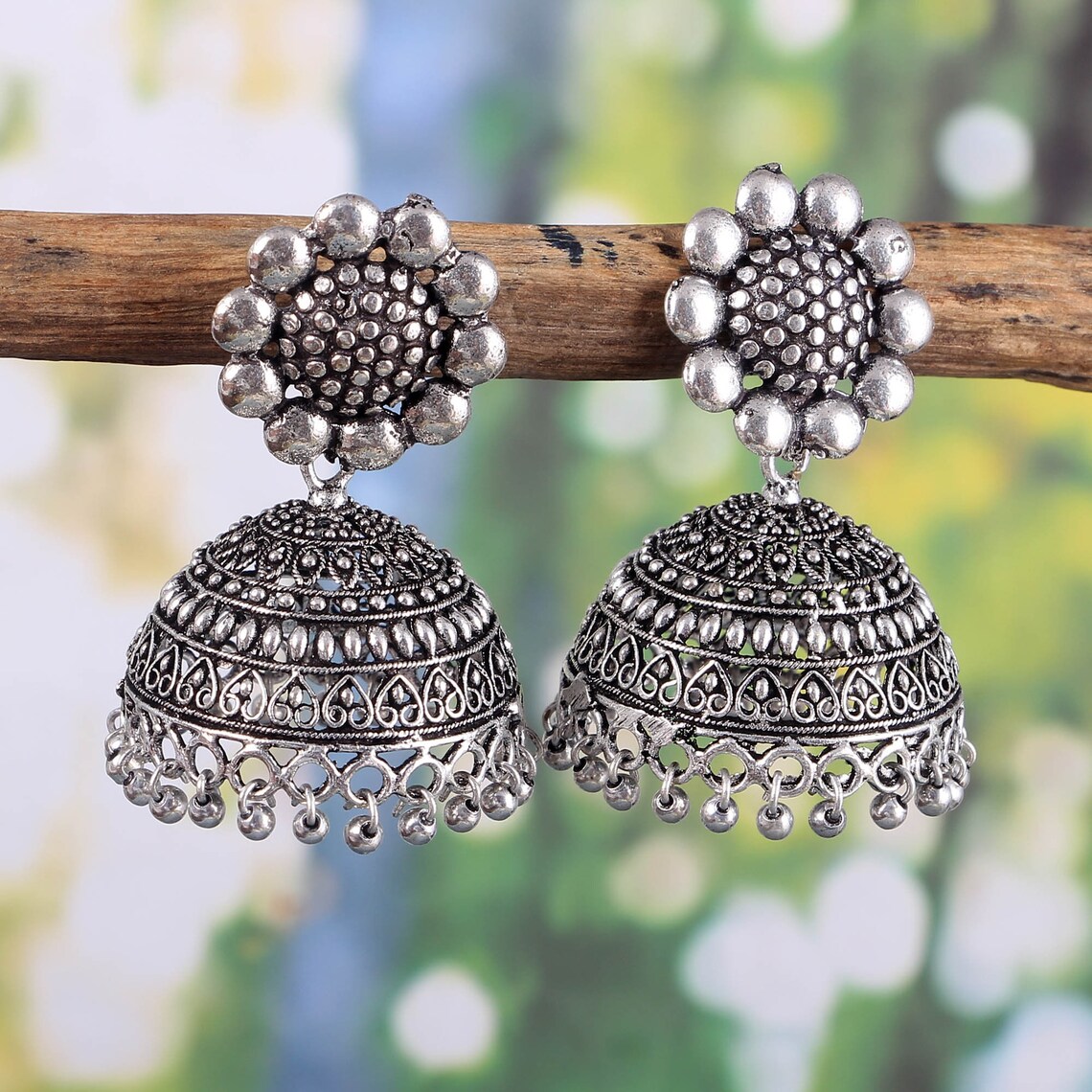 Oxidized Silver Plated Handmade Rounds Studs Big Jhumka Jhumka - Etsy
