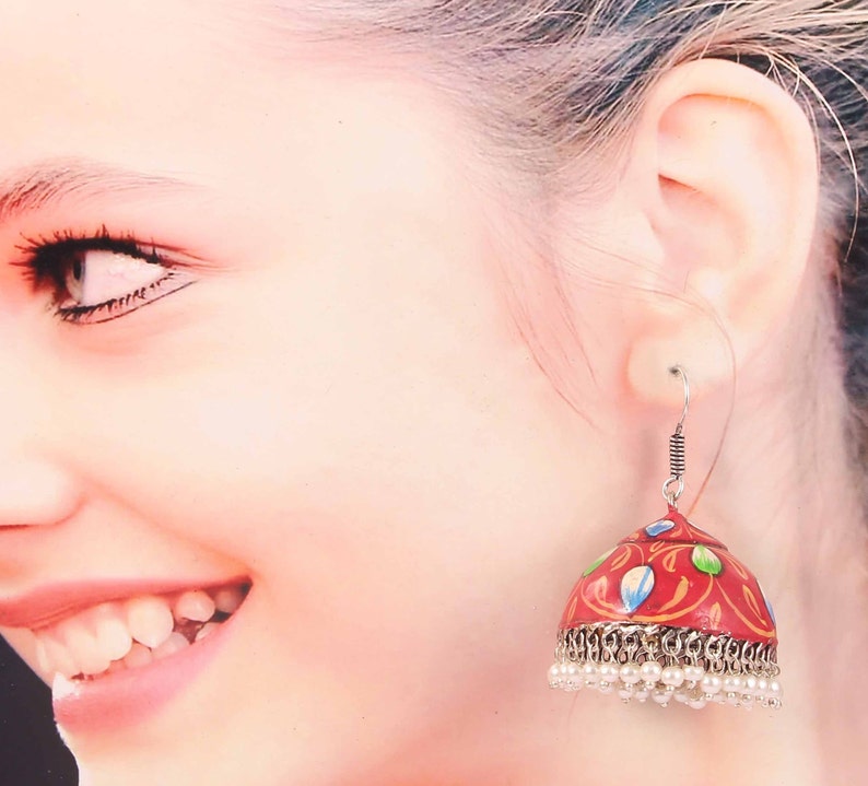 Oxidized Silver Plated Meenakari Earrings Big Jhumka Jhumki Jewellery ...
