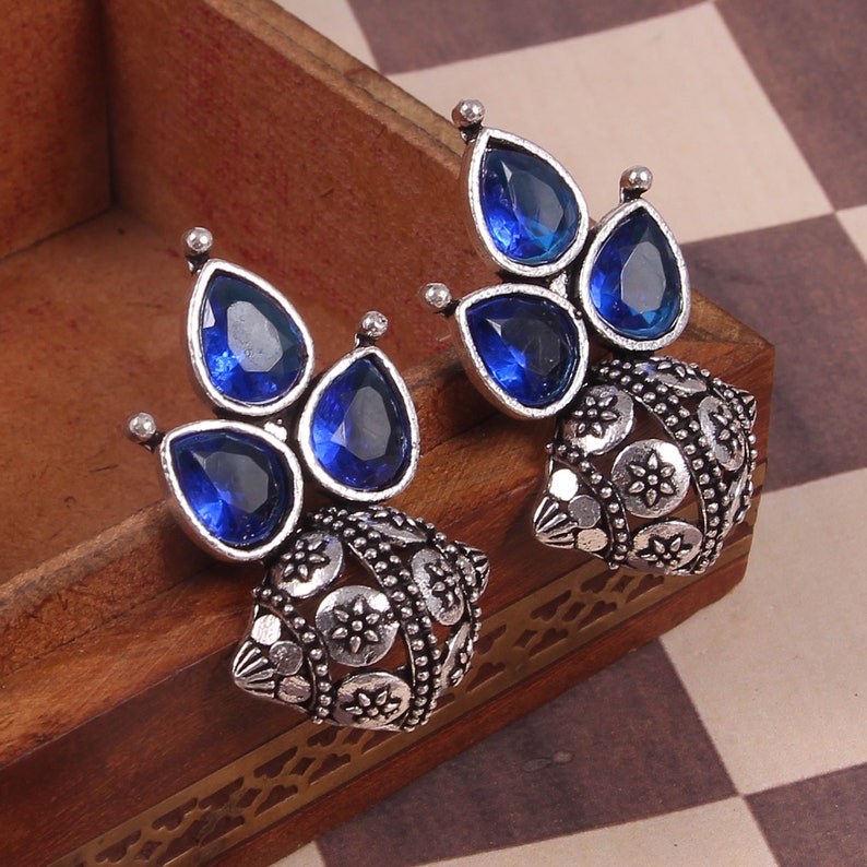 Oxidized Silver Plated Handmade Statement Party Wear Stone - Etsy