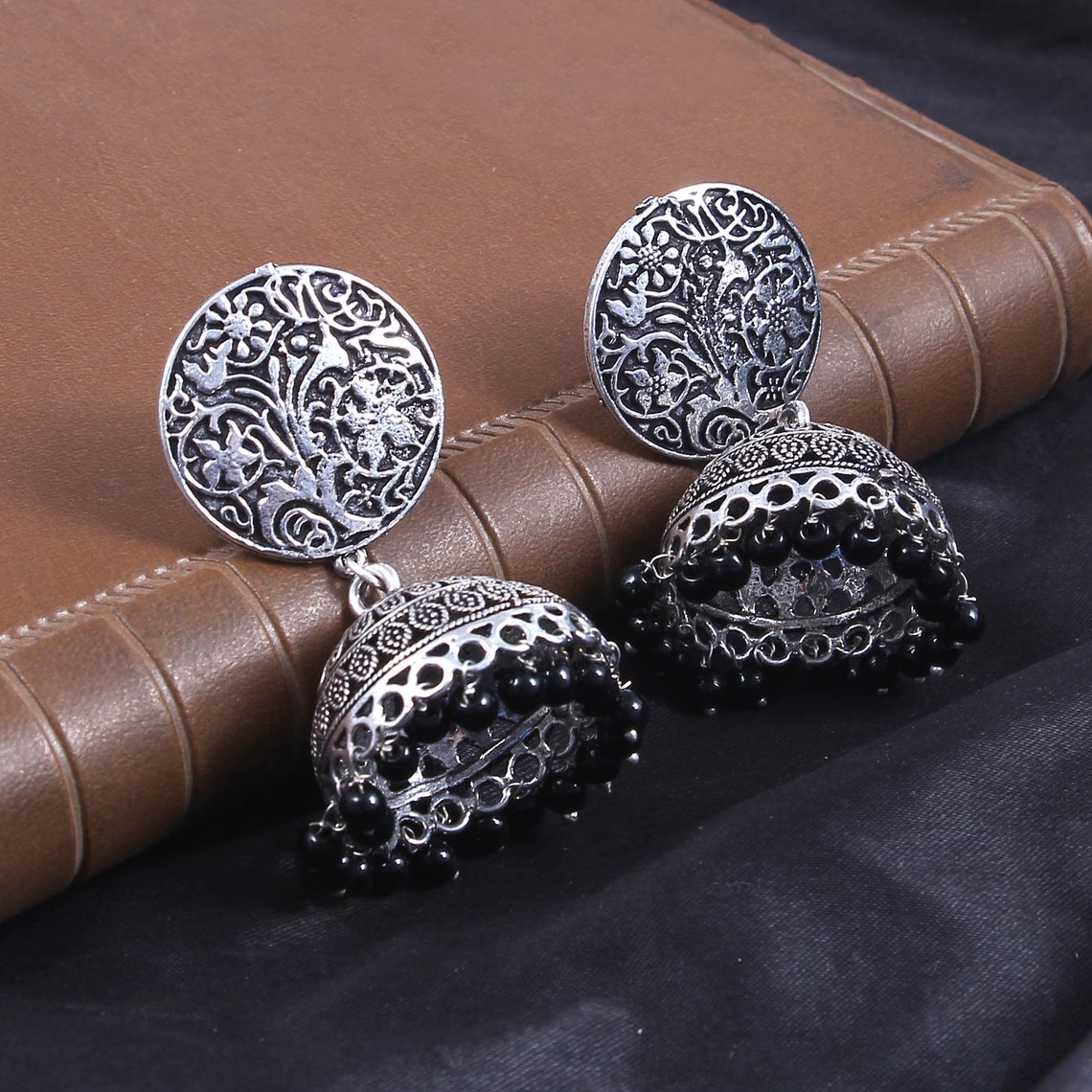 Oxidised Silver Plated Handmade Light Weight Black Big Jhumka - Etsy