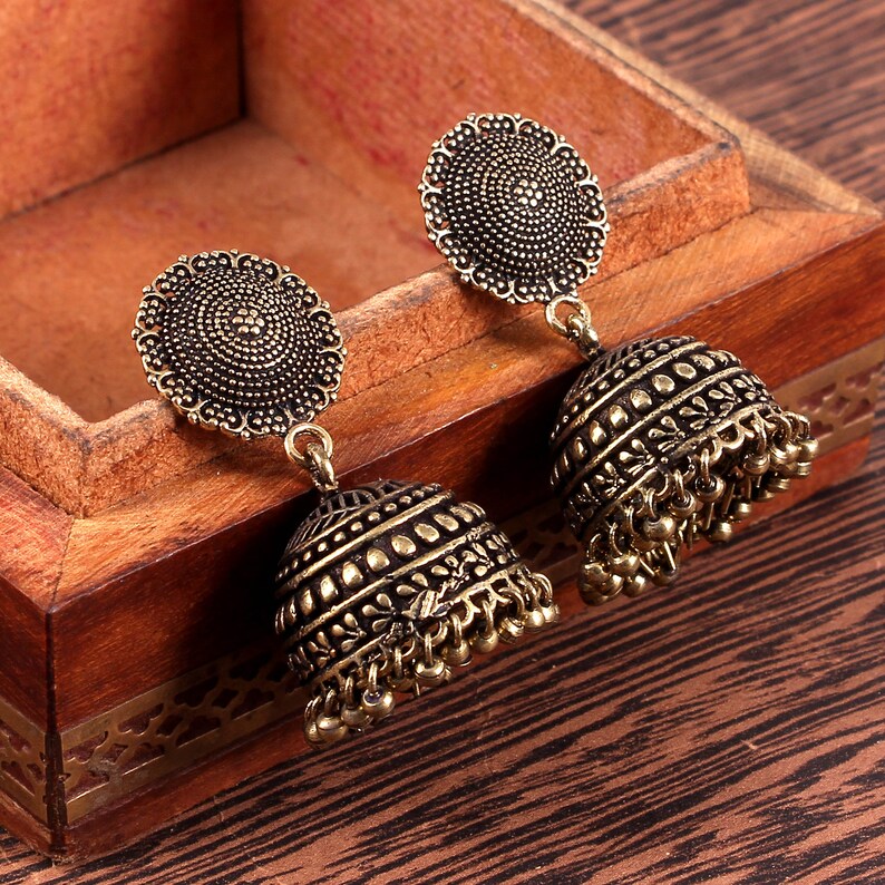 Oxidized Gold Plated Handmade Jhumka Jhumki Earrings Jewelry - Etsy