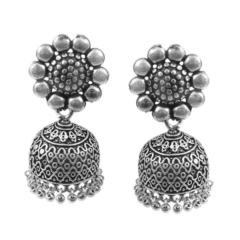 Oxidized Silver Plated Round Stud Jhumka Jhumki Indian - Etsy
