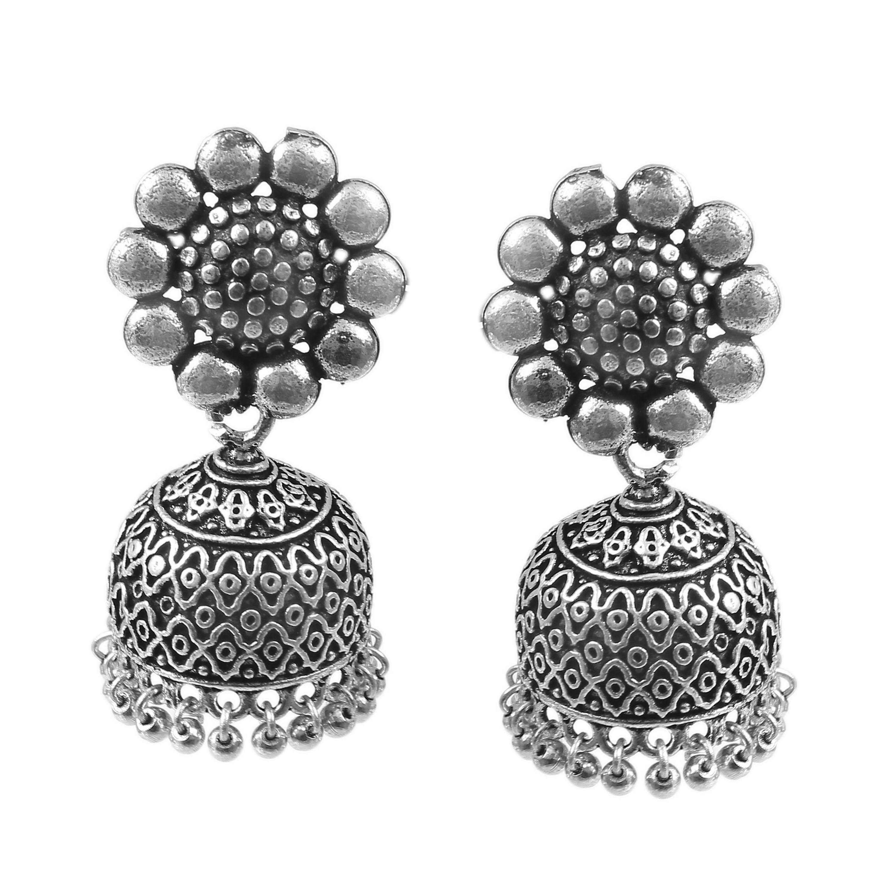 Oxidized Silver Plated Round Stud Jhumka Jhumki Indian | Etsy