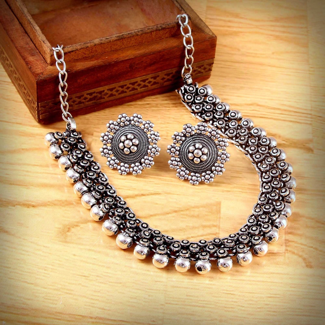 Bollywood Oxidized Silver Plated Handmade Designer Jewellery Set/ Party ...