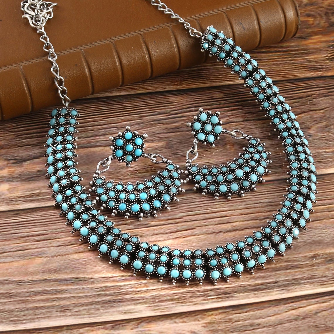 Oxidized Silver Designer Stone Wedding Party Wear Jewelry Set - Etsy