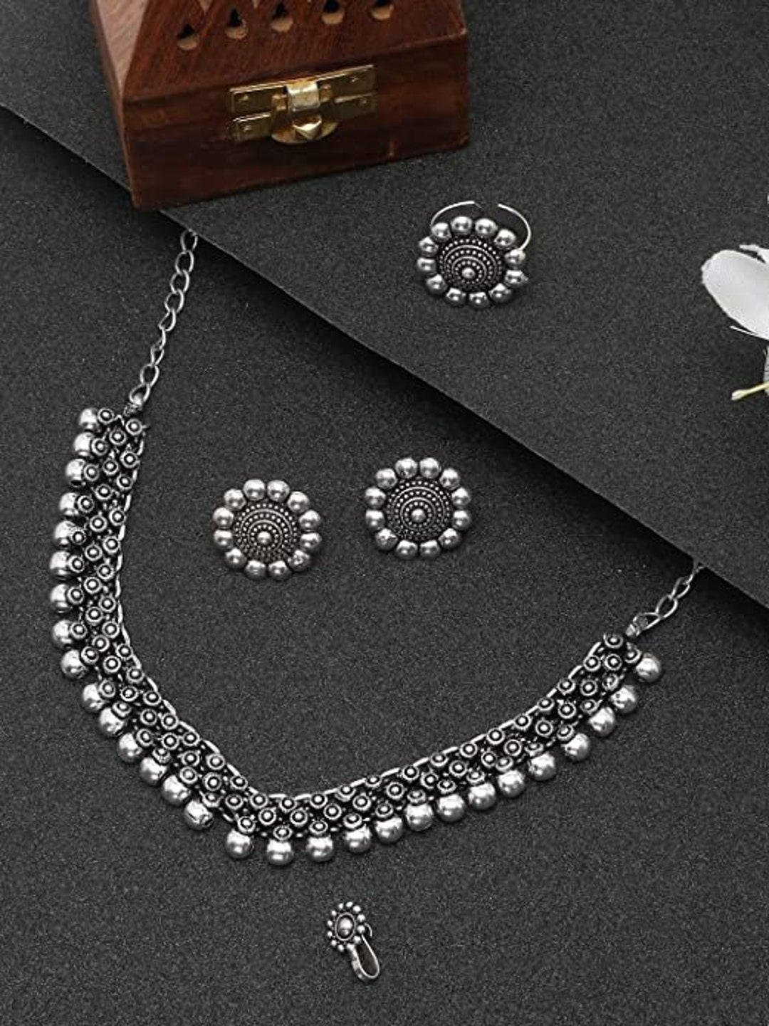 Oxidized Silver Plated Handmade Party Wear Jewelry Set Choker Necklace ...