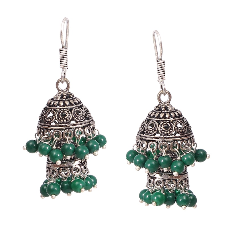 Oxidized Silver Plated Handmade light Weight double Jhumka | Etsy