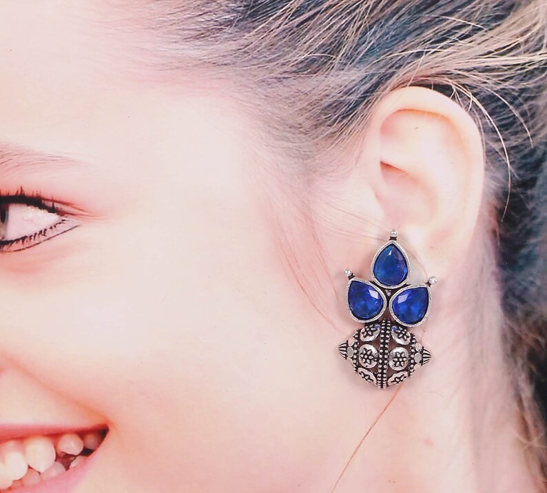 Oxidized Silver Plated Handmade Statement Party Wear Stone - Etsy