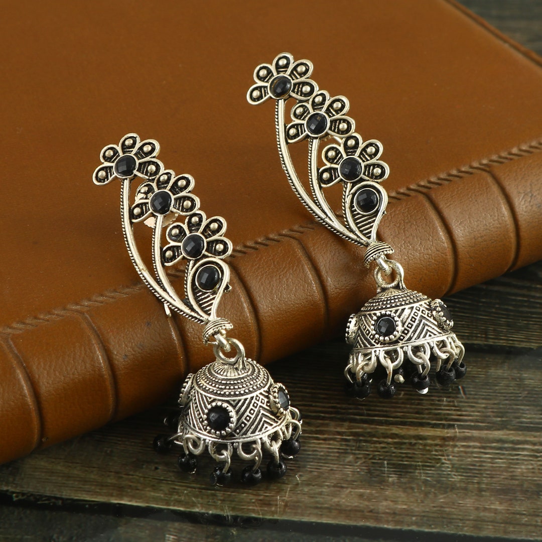 Bollywood Oxidized Silver Plated Handmade Jhumka Jhumki Ethnic Earrings ...