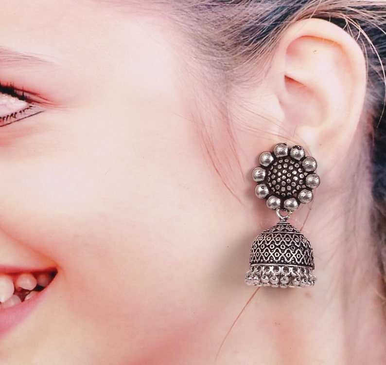Oxidized Silver Plated Round Stud Jhumka Jhumki Indian - Etsy
