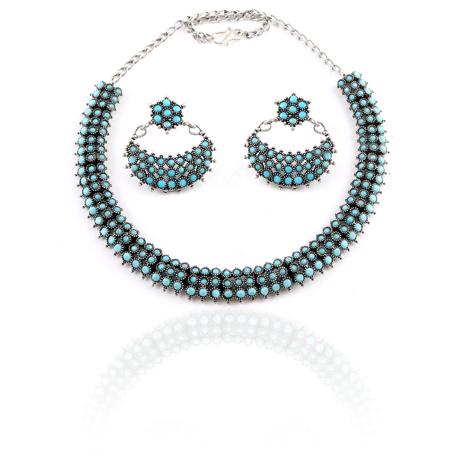 Oxidized Silver Designer Stone Wedding Party Wear Jewelry Set - Etsy