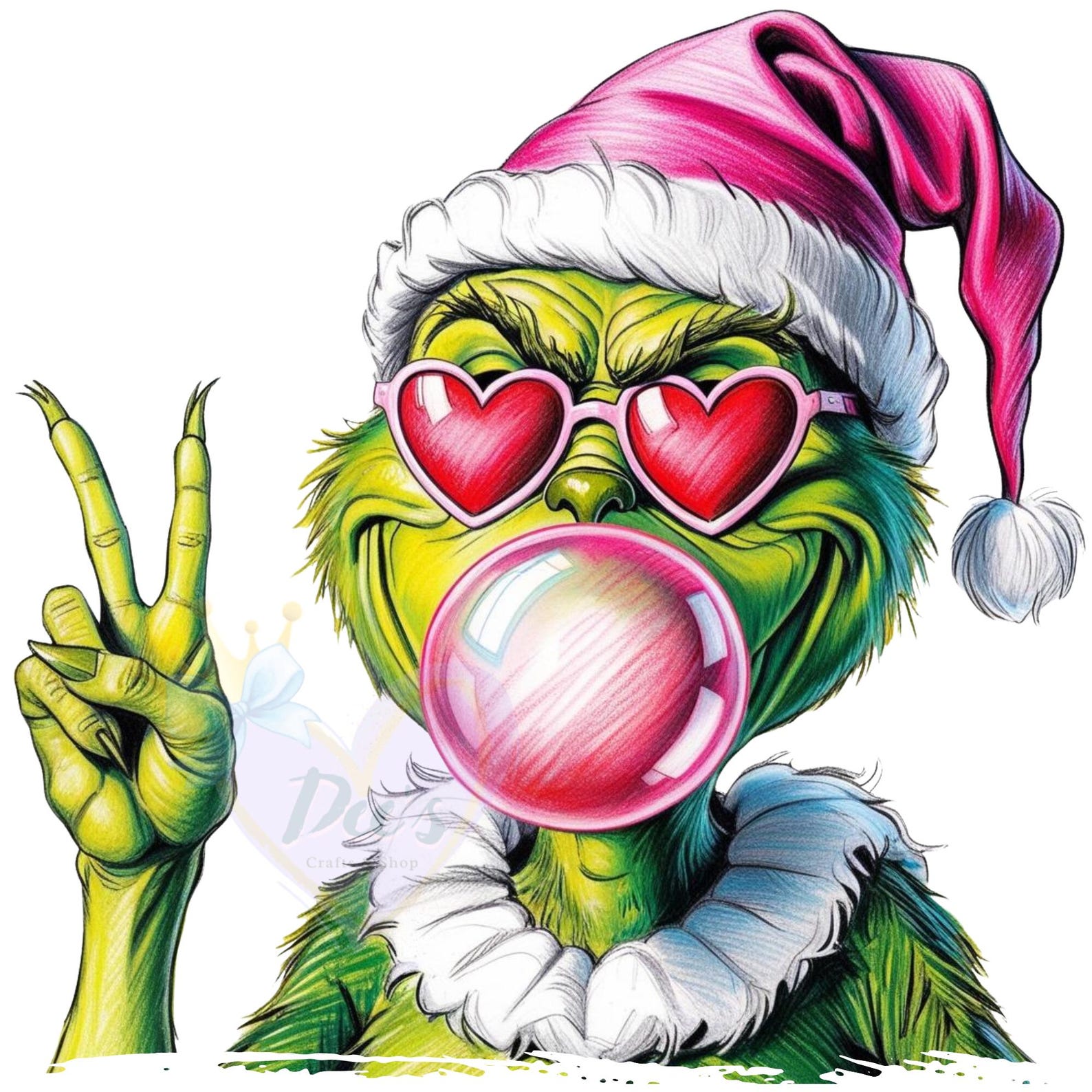 Pink Grinch Blowing Bubble PNG, Funny Grinch With Sunglasses, Vintage ...