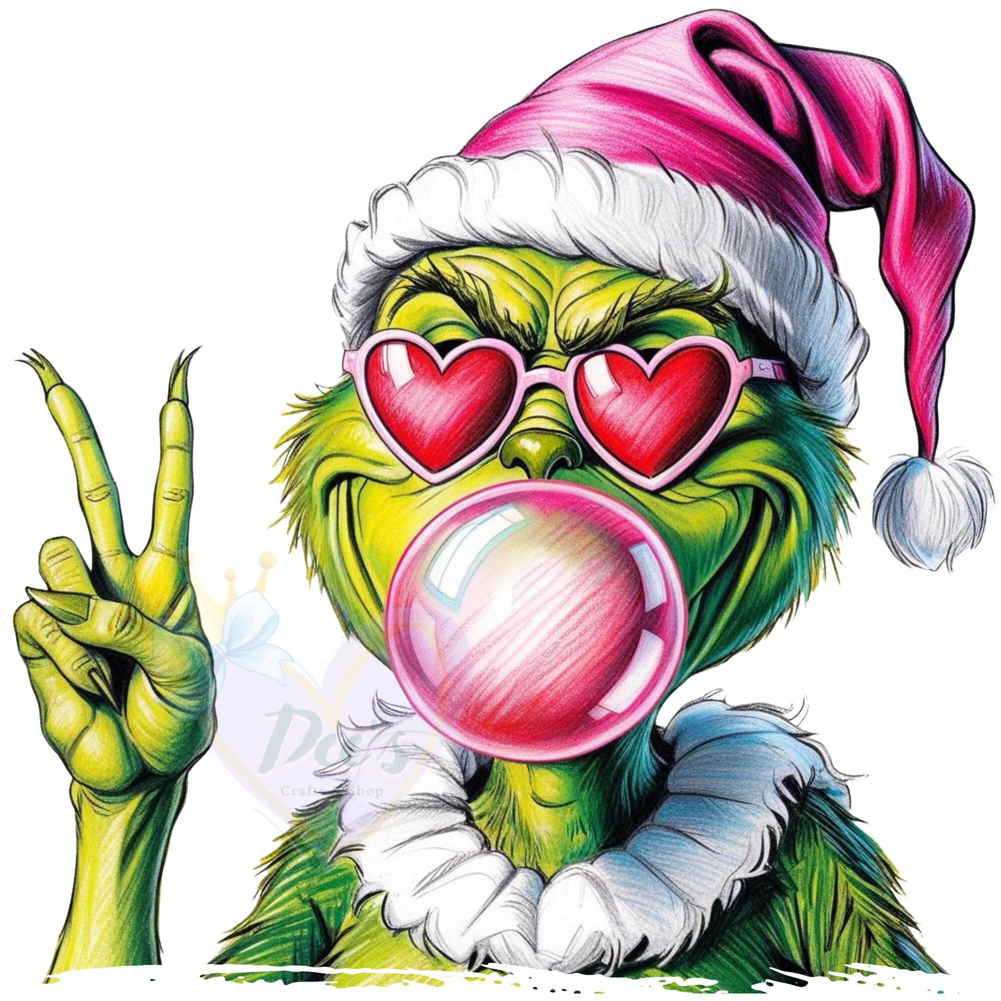 Pink Grinch Blowing Bubble PNG, Funny Grinch With Sunglasses, Vintage ...