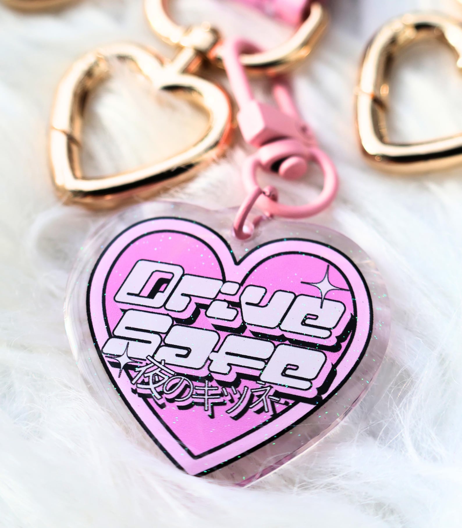 Y2k Kitsune Lanyard - Pink Anime Car Accessories With Gold Heart Clip ...