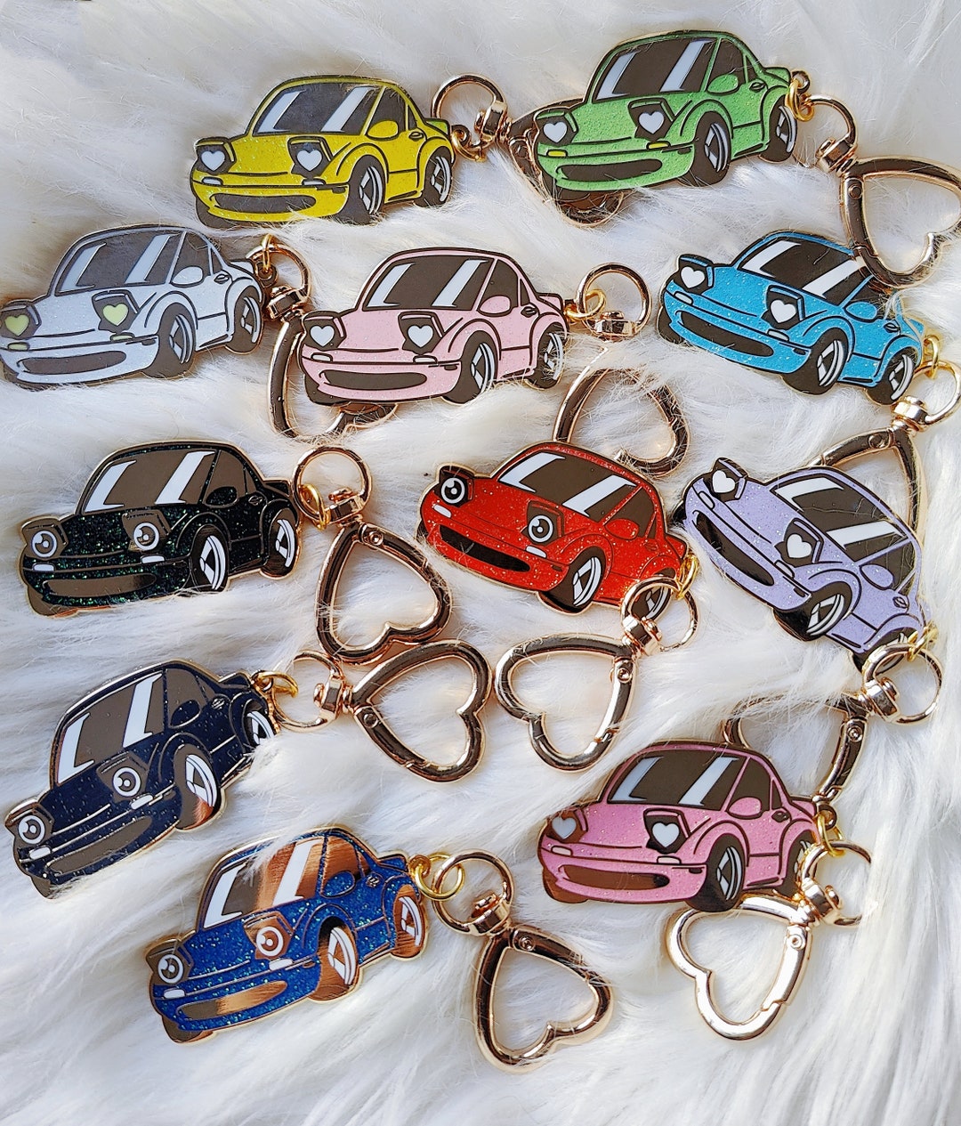 Miata - Heart Lights / Metal Keychains / Hard Enamel Keychain / Glitter ...