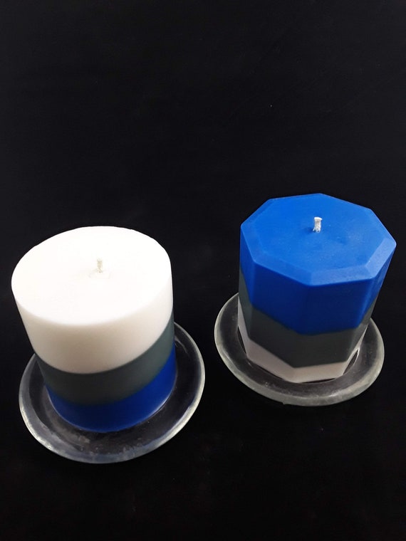 Blue Gray and White Pillar Candles Custom Pillar Candle | Etsy