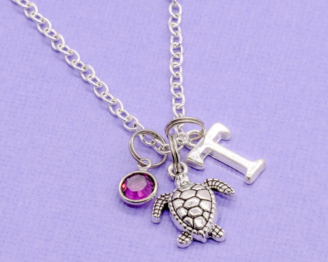 Turtle Necklace | Crystal Birthstone, Initial Letter, Personalised ...