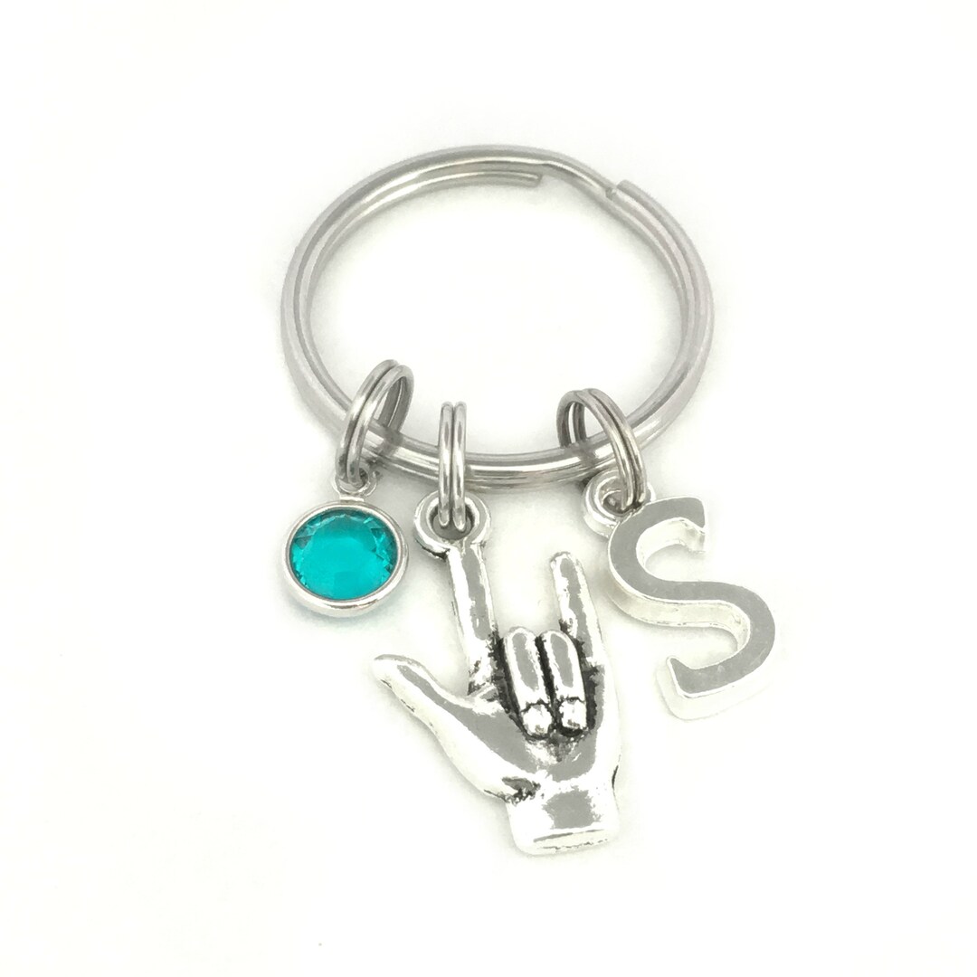 Sign Language Keyring, Crystal Birthstone, Initial Letter, Personalised ...
