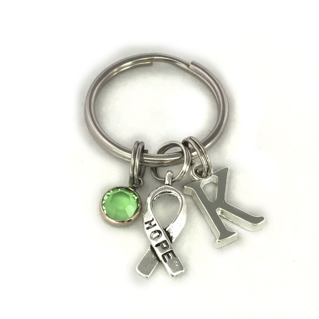Hope Ribbon Keyring, Initial Letter, Personalised Keychain, Crystal ...