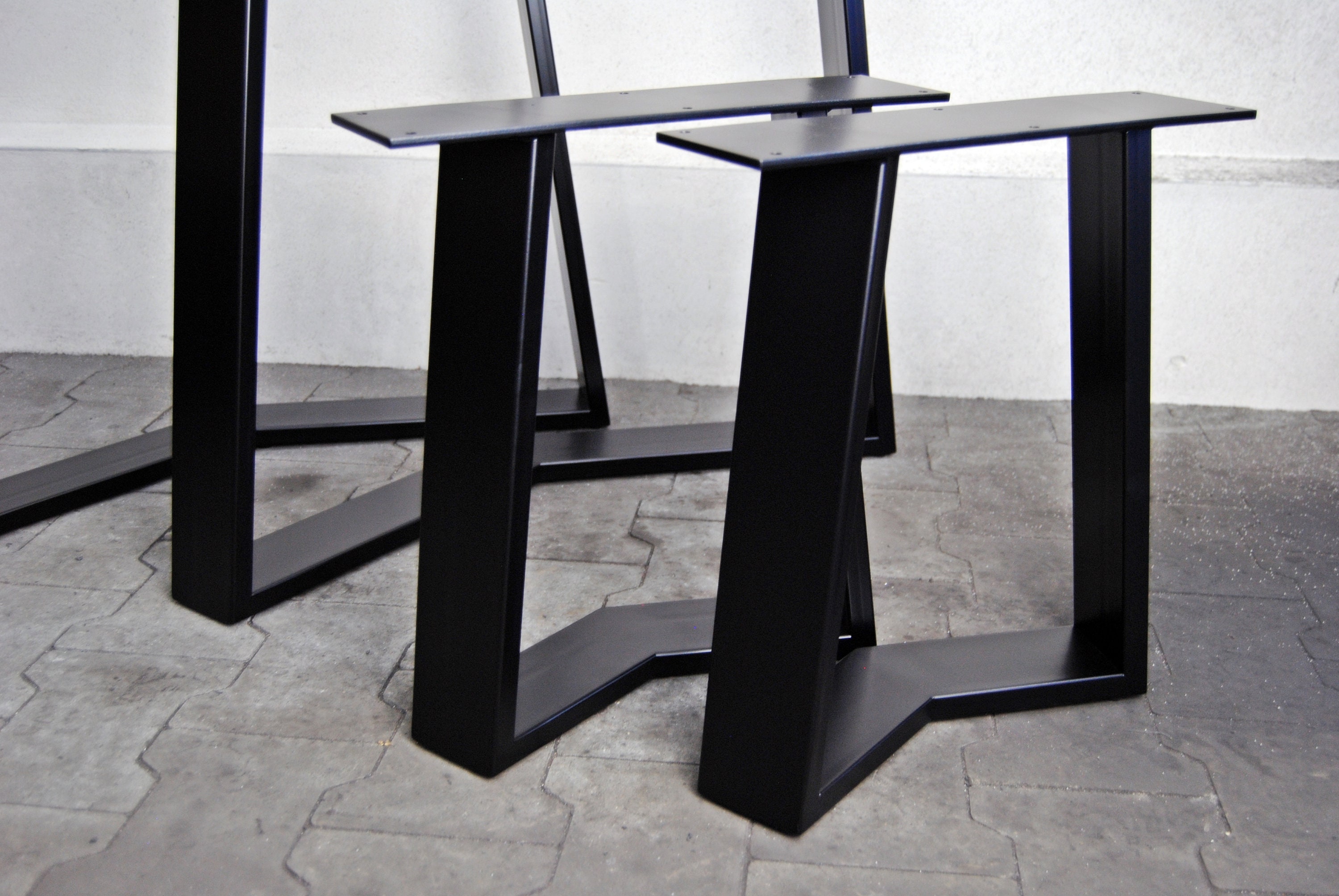 Set of trapezoid steel table base and bench coffee table | Etsy