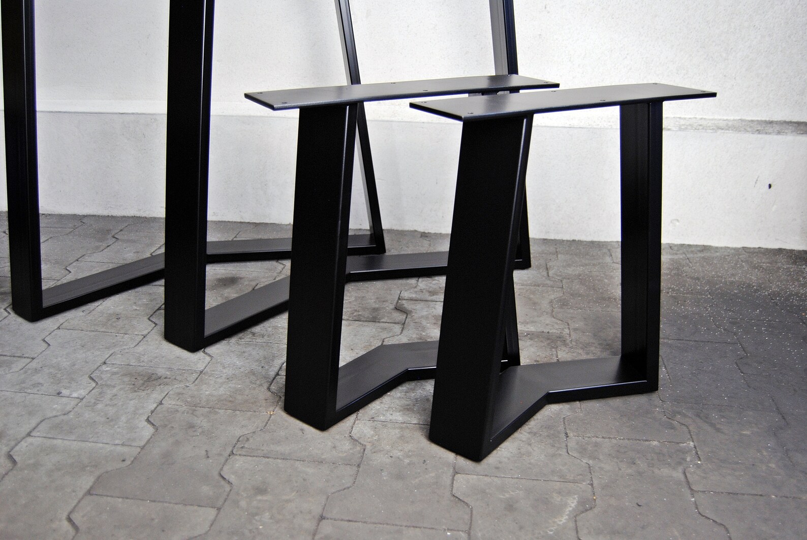 Set of Trapezoid Steel Table Base and Bench Coffee Table | Etsy