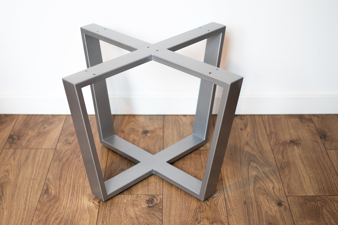 SILVER POWDER COATED Metal Coffee Table Legs, Modern Table Base, Steel ...