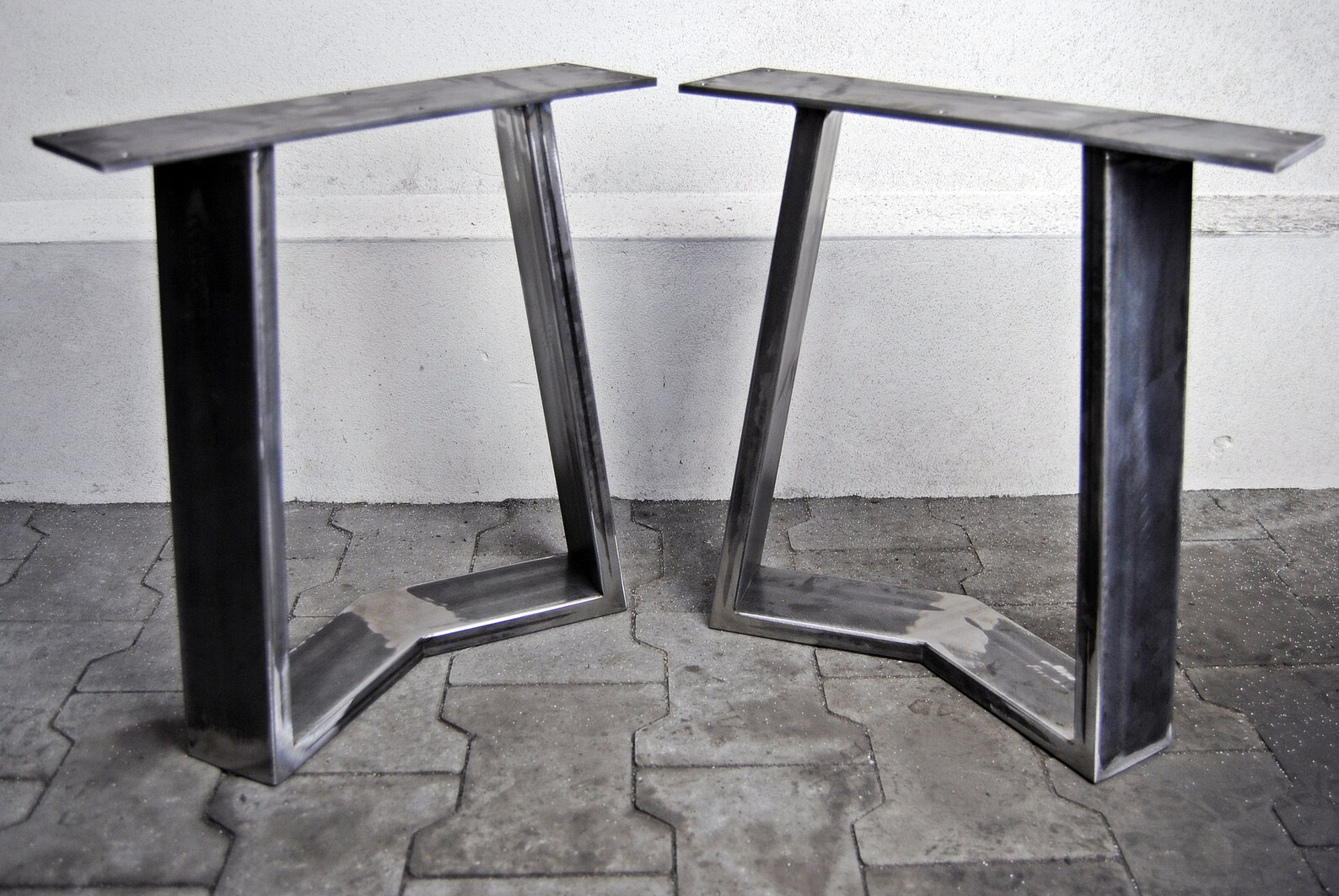 Set of Trapezoid Steel Table Base and Bench Coffee Table | Etsy