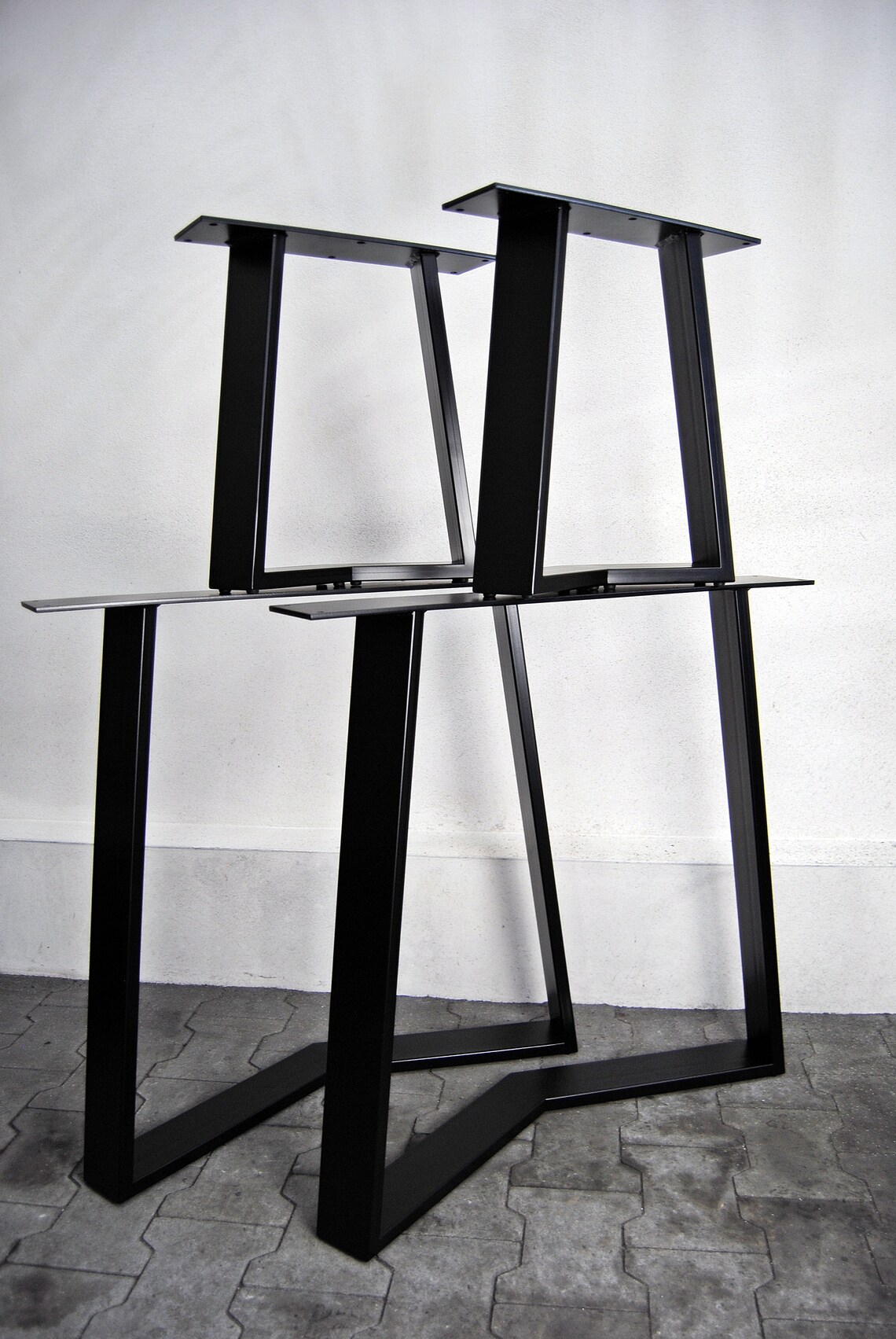 Set of Trapezoid Steel Table Base and Bench Coffee Table | Etsy