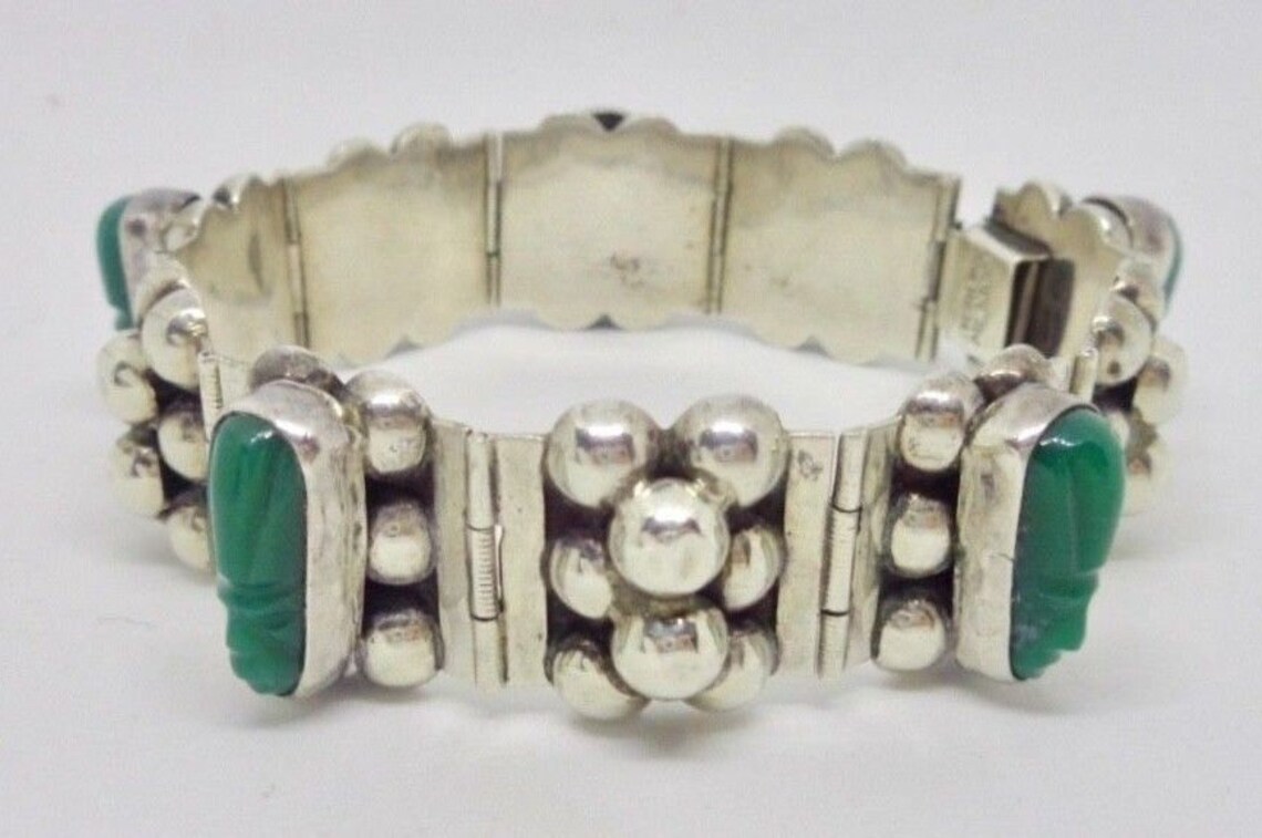 Vintage Taxco Mexico Sterling Green Stone Mayan Aztec Tribal - Etsy