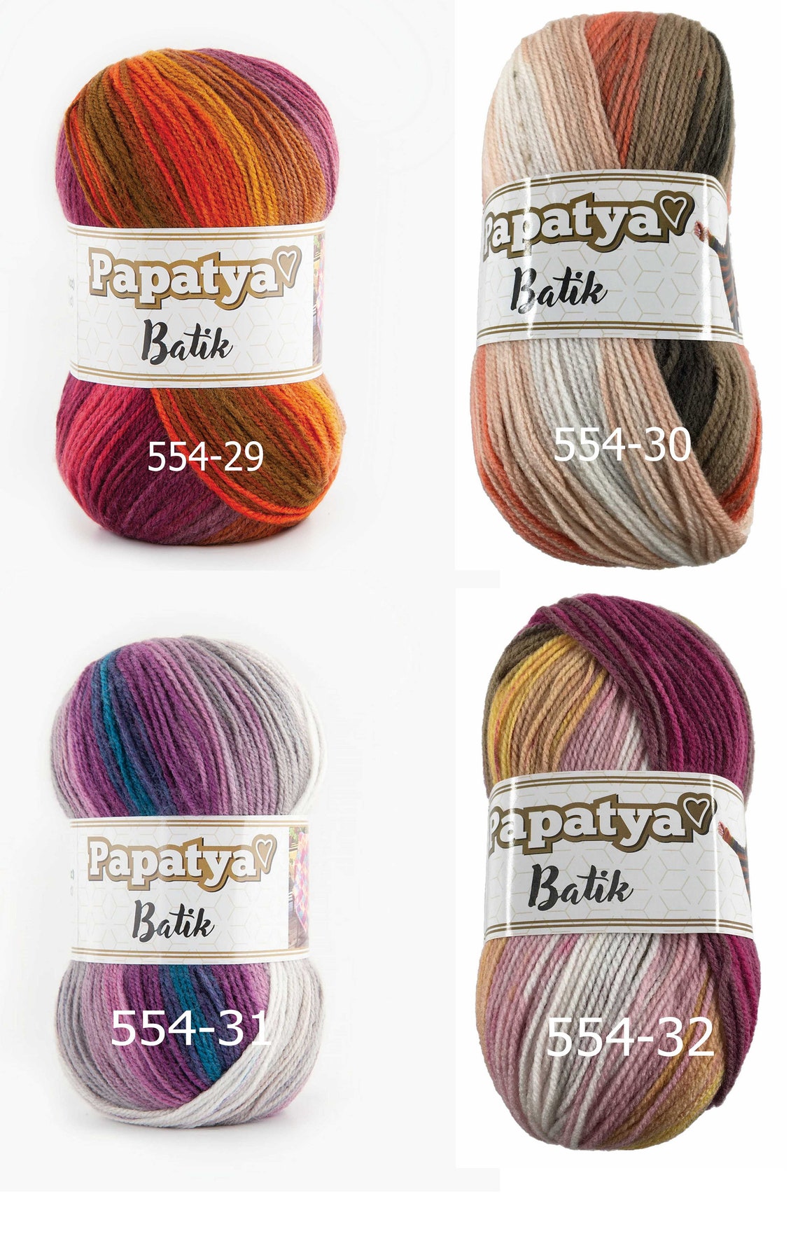 Papatya Batik Multicoloured Double Knitting 100g Ball - Etsy UK