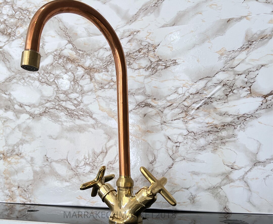 Copper Gooseneck Kitchen Tap , Bathroom Taps , Moroccan Engraved Copper ...