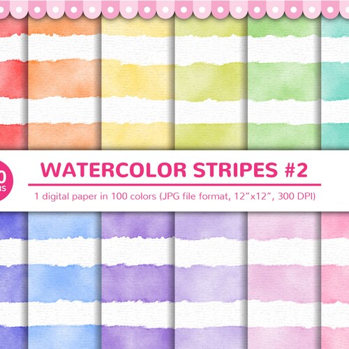 100 Colors Digital Papers: Watercolor Stripes 3 Aquarelle - Etsy