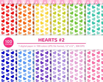 100 Colors Digital Papers: Hearts 1 Heart Pattern Valentine | Etsy