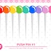 100 Colors Clip Art: Push Pin, Push Pin Clipart, Thumb Tack, Office ...