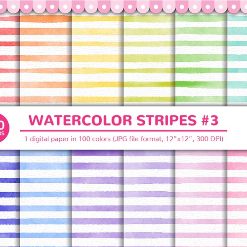 100 Colors Digital Papers: Watercolor Stripes 3 Aquarelle - Etsy