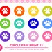 100 Colors Clip Art: Circle Paw Print, Paw Clipart, Dog Clipart ...
