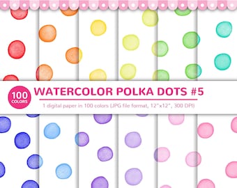 100 Colors Digital Papers: Watercolor Polka Dots 3 | Etsy
