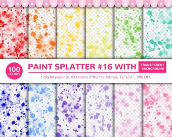 100 Colors Digital Papers: Paint Splatter 1, Paint, Splash, Stain ...
