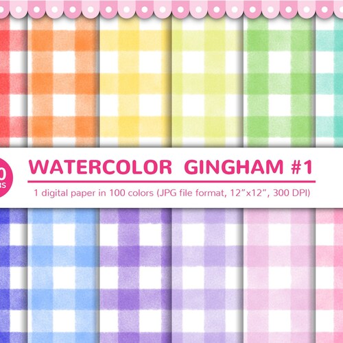 Gingham Digital Paper 100 Rainbow Colors Diagonal Gingham | Etsy