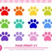 100 Colors Clip Art: Paw Print, Paw Clipart, Dog Clipart, Puppy, Pet ...