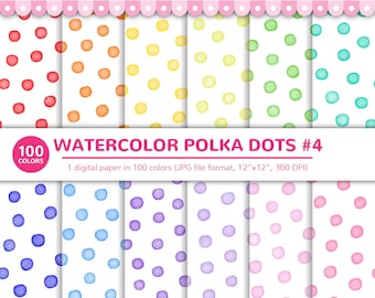 100 Colors Digital Papers: Watercolor Polka Dots 3 | Etsy