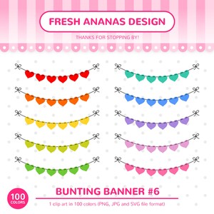 100 Colors Clip Art: Bunting Banner #6, Heart Bunting, Hearts ...