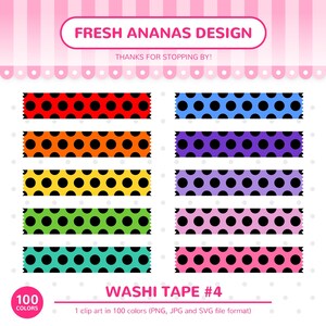 100 Colors Clip Art: Washi Tape #4, Polka Dot Washi Tape, Polka Dots ...
