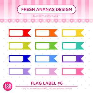 100 Colors Clip Art: Flag Label 6, 100 Colors, Sticky, Sticker, Banner ...