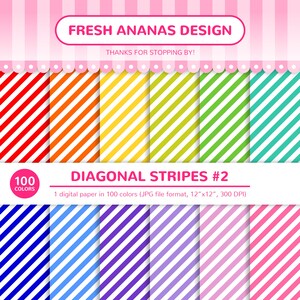 100 Colors Digital Papers: Diagonal Stripes #2, 45 Degrees, Thin ...