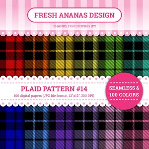 100 Colors Digital Papers: Plaid Pattern #14, Tartan, Check, Buffalo ...