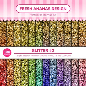 100 Colors Digital Papers: Glitter 2, Sparkle, Chunky Glitter, Shimmer ...