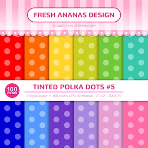 100 Colors Digital Papers: Tinted Polka Dots #5, Polka Dot, Big, Large ...